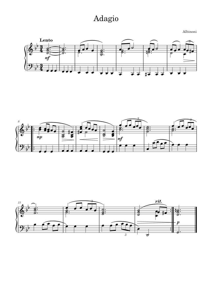 Adagio – Tomaso Albinoni Adagio by Albinoni (easy) Sheet music for ...