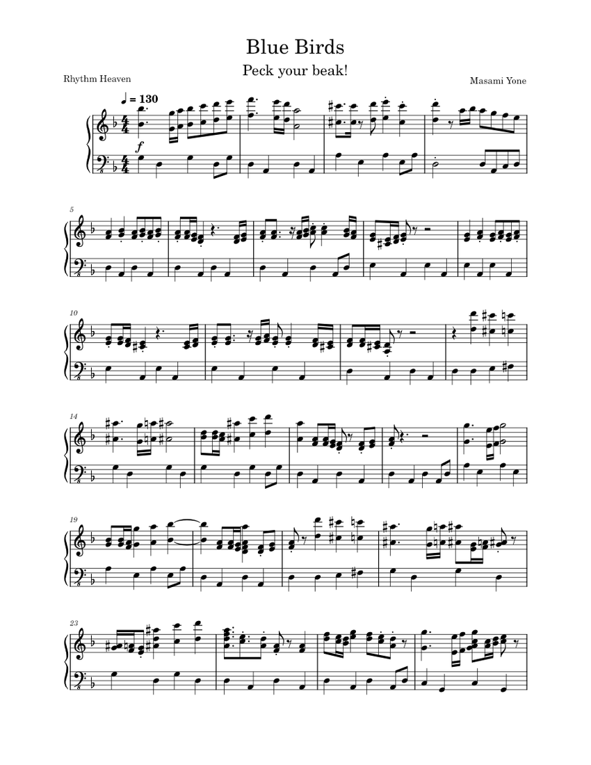 Blue Birds – Rhythm Heaven Sheet music for Piano (Solo) | Musescore.com