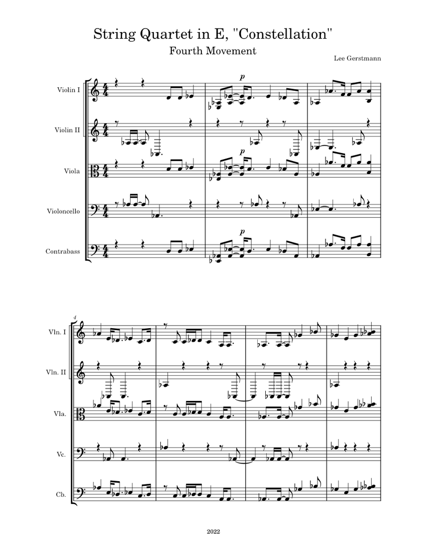 String Quartet in E, "Constellation" - Fourth Movement Sheet music for Contrabass, Violin, Viola ...