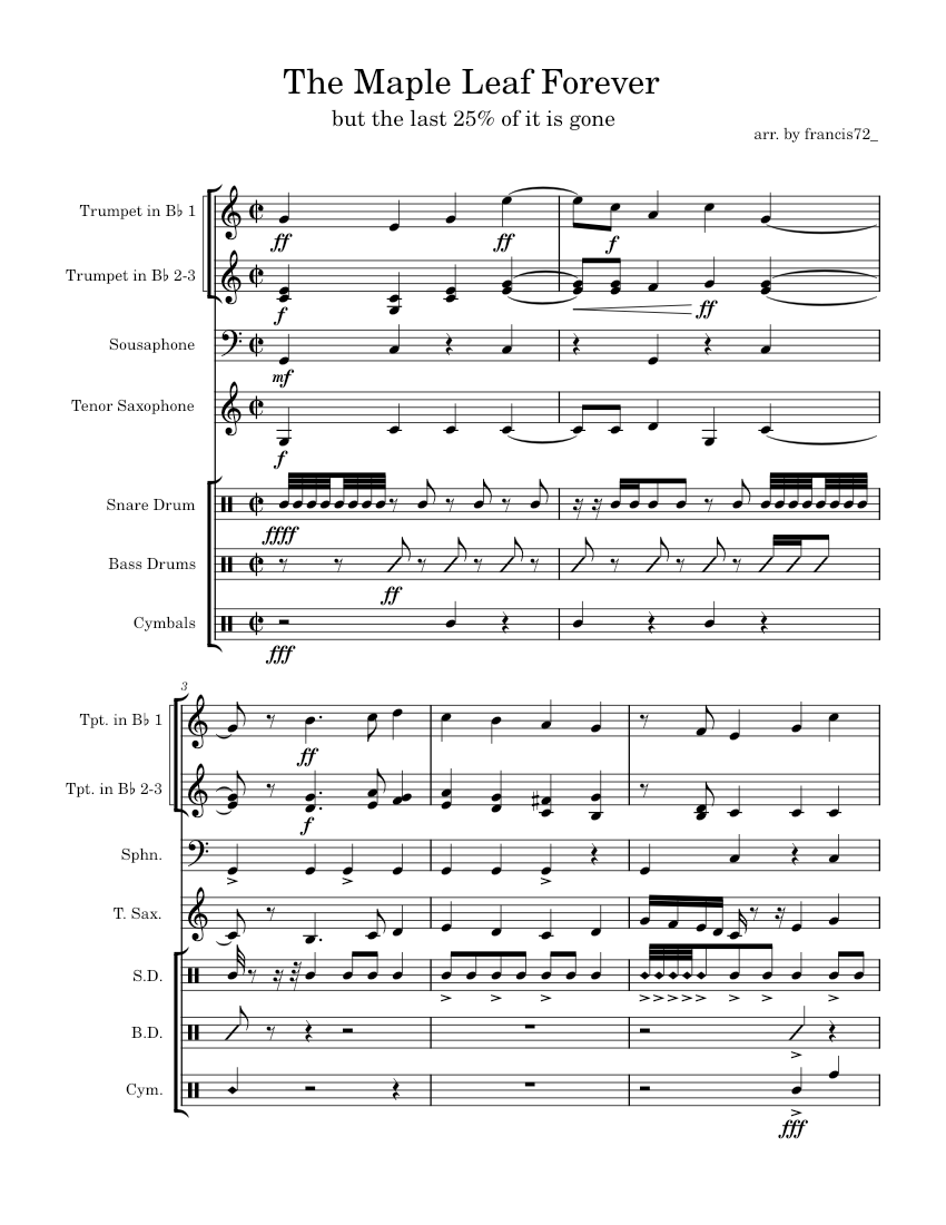 The Maple Leaf Forever Sheet music for Tuba, Saxophone tenor, Trumpet other (Mixed Ensemble ...