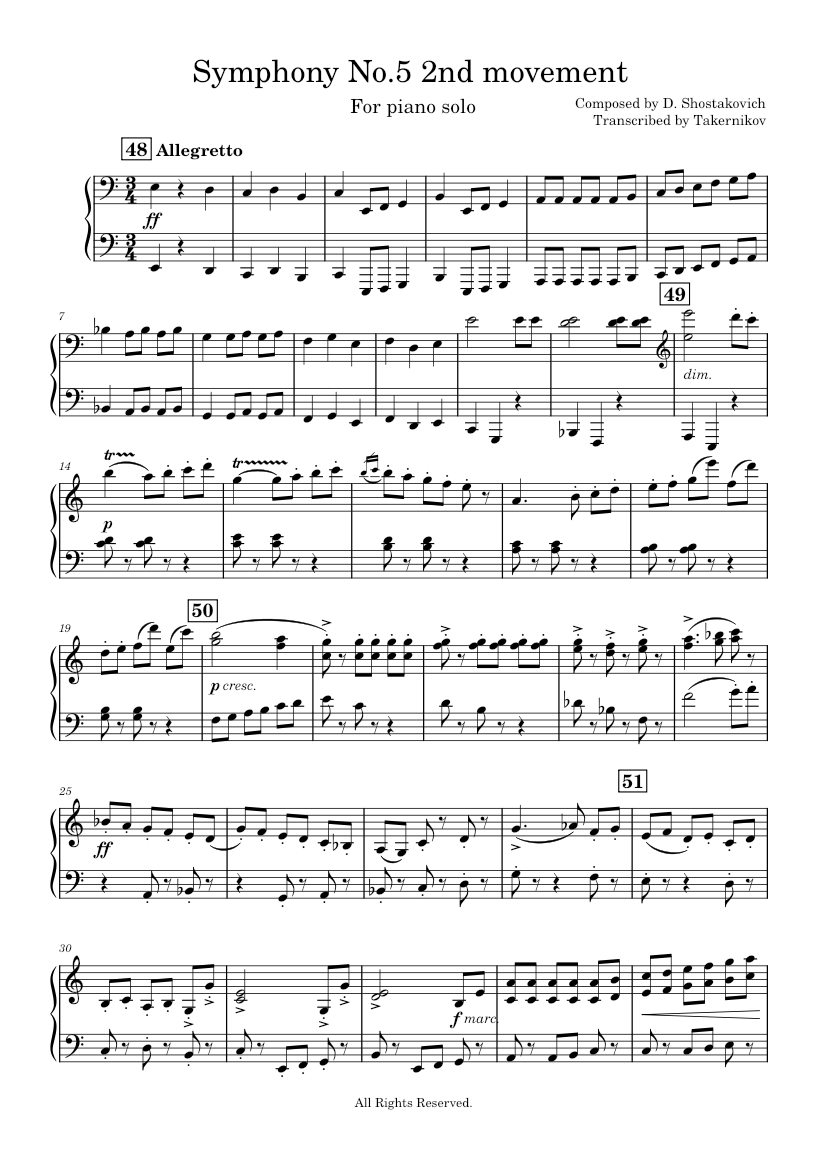 Shostakovich Symphony No5 2nd movement for piano solo Sheet music for Piano (Solo) | Musescore.com