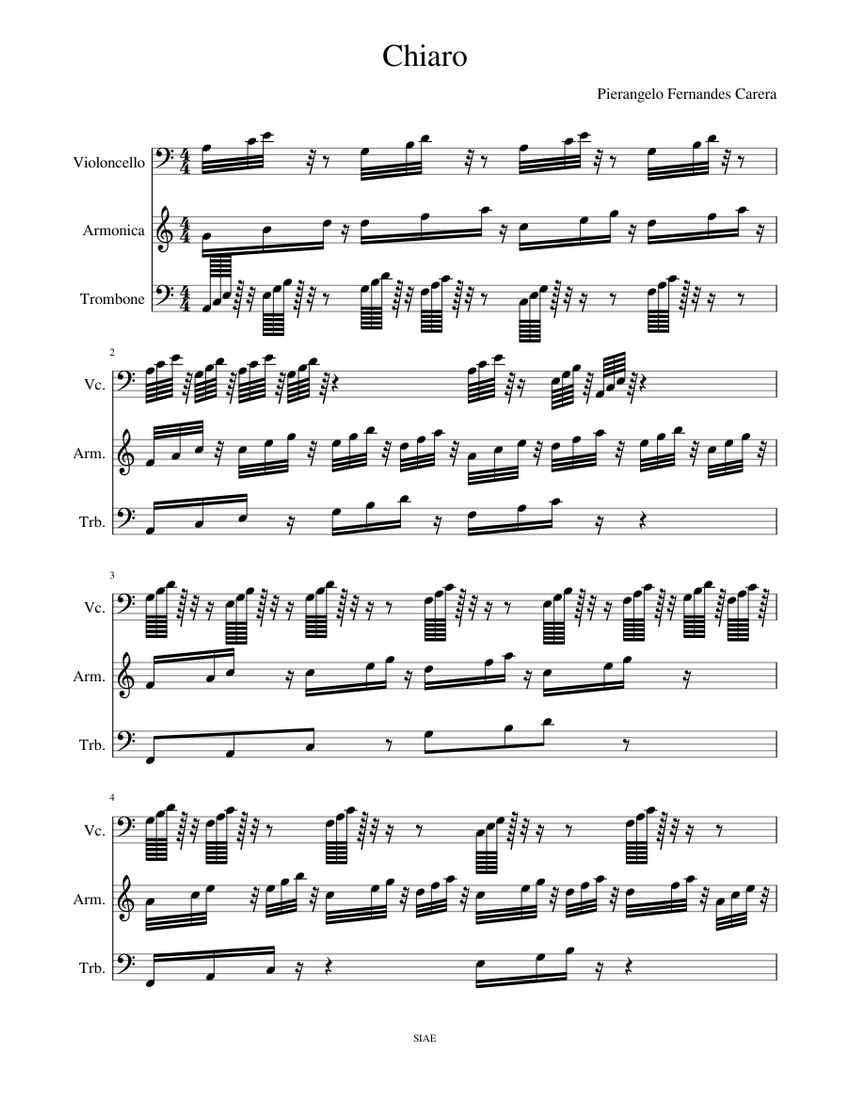 Chiaro Sheet music for Trombone, Cello, Harmonica (Mixed Trio ...