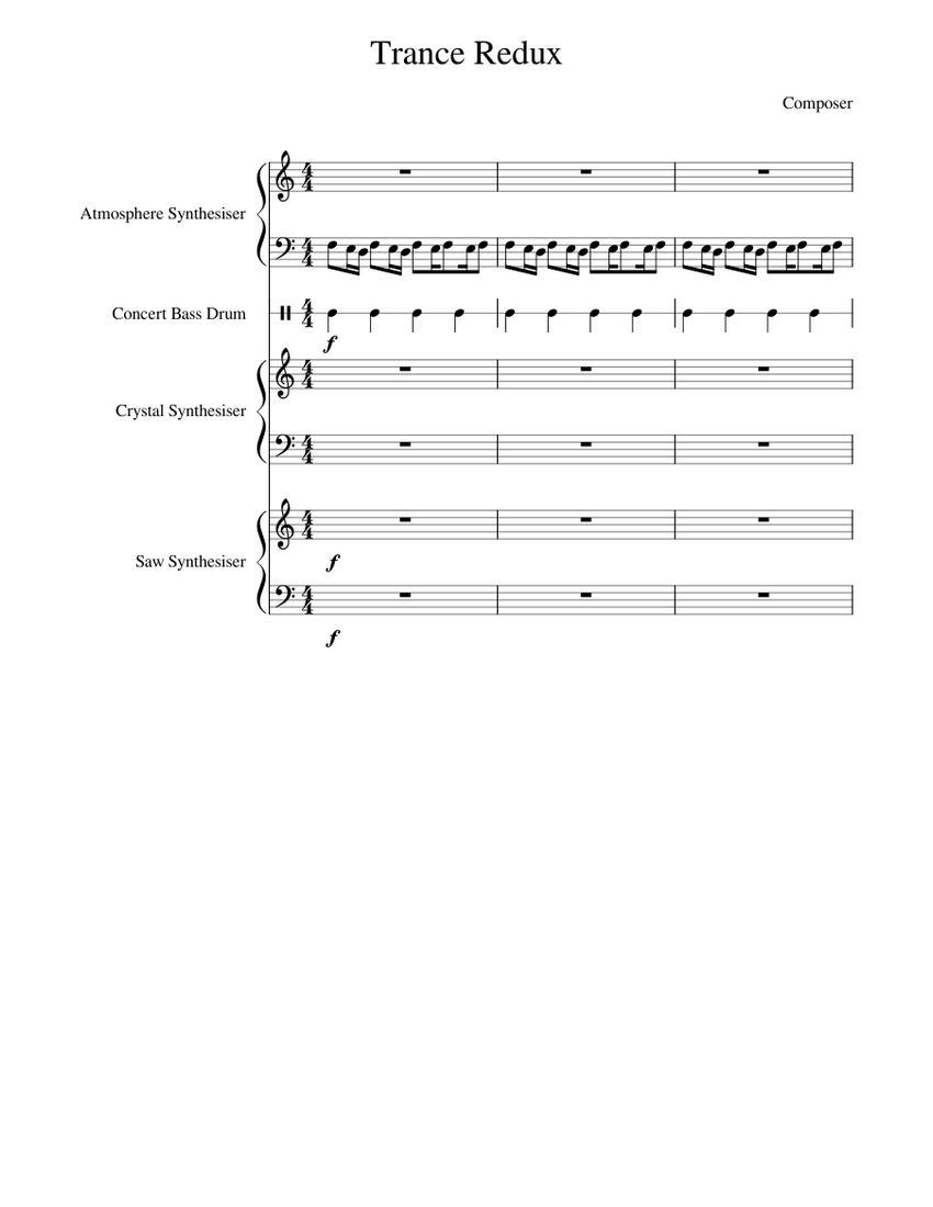Trance Redux Sheet music for Bass drum, Synthesizer (Mixed Quartet ...