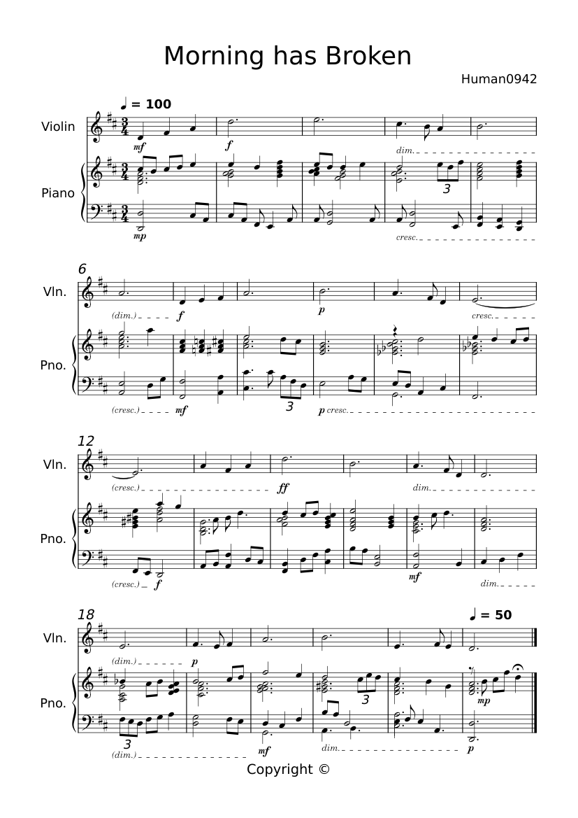 Morning has broken – Cat Stevens Reharmonisation Sheet Music for Piano ...