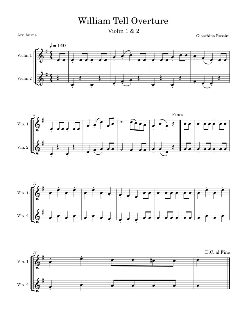 William Tell Overture Sheet music for Violin (String Duet) | Musescore.com