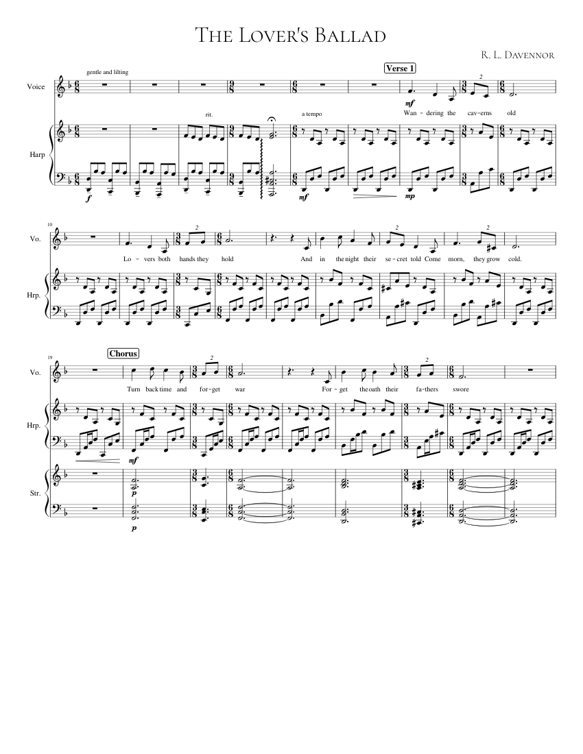 The Lover's Ballad Sheet music for Vocals, Flute piccolo, Harp, Strings ...