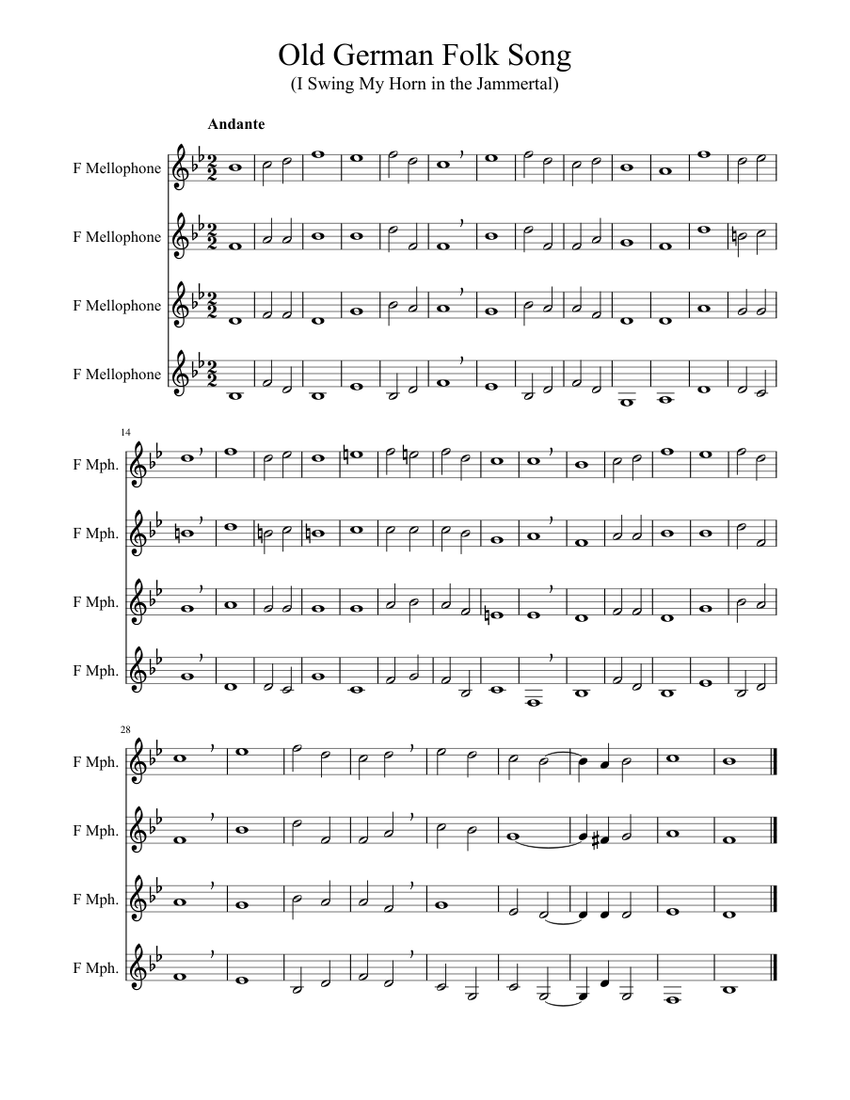 Old German Folk Song Sheet music for French Horn (Mixed Quartet ...
