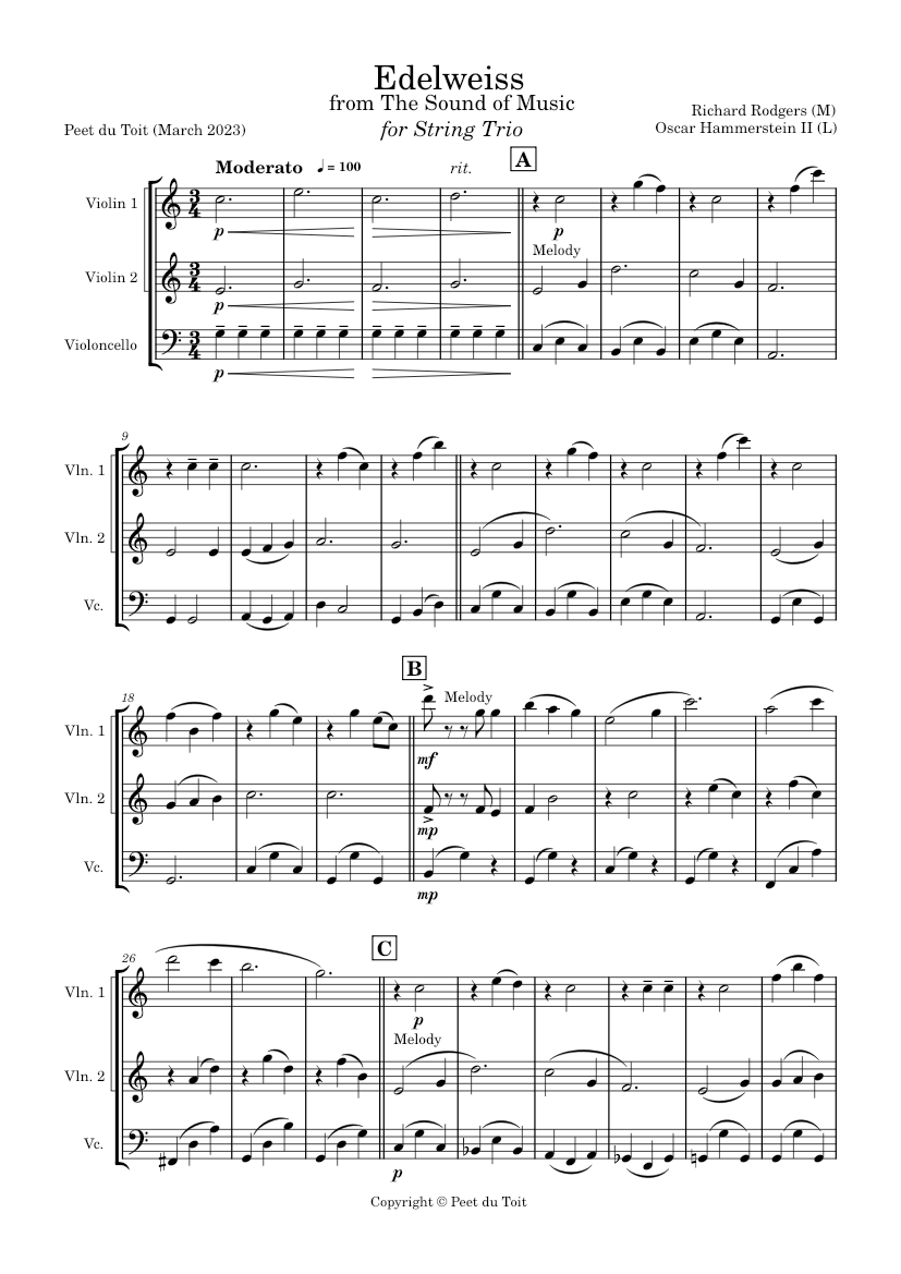 Edelweiss (from The Sound of Music) – Rodgers & Hammerstein Sheet music ...