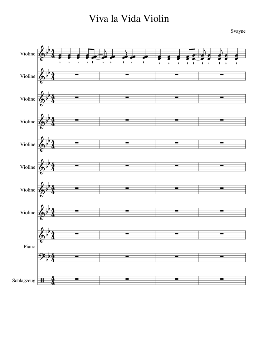 Viva la Vida Violin David Garrett Sheet Music for Piano, Violin, Drum ...