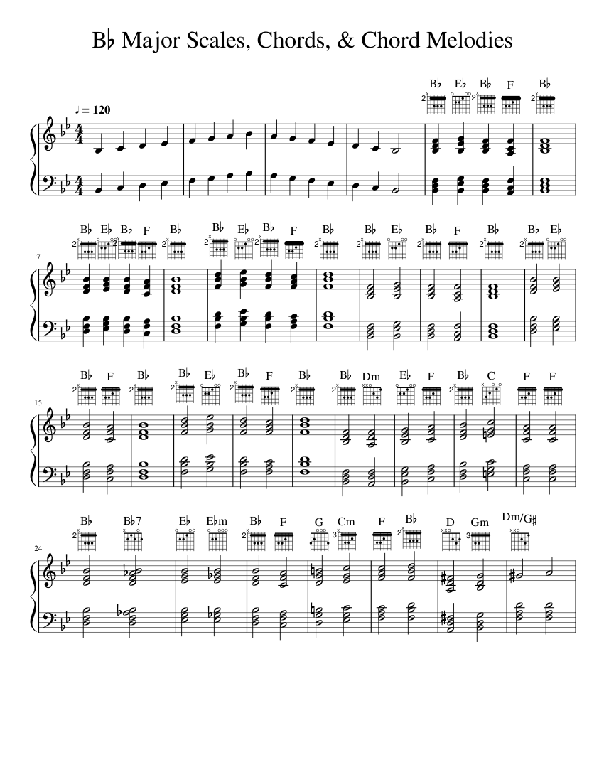 B♭ Major Scales, Chords, and Chord Melodies Sheet music for Piano (Solo ...