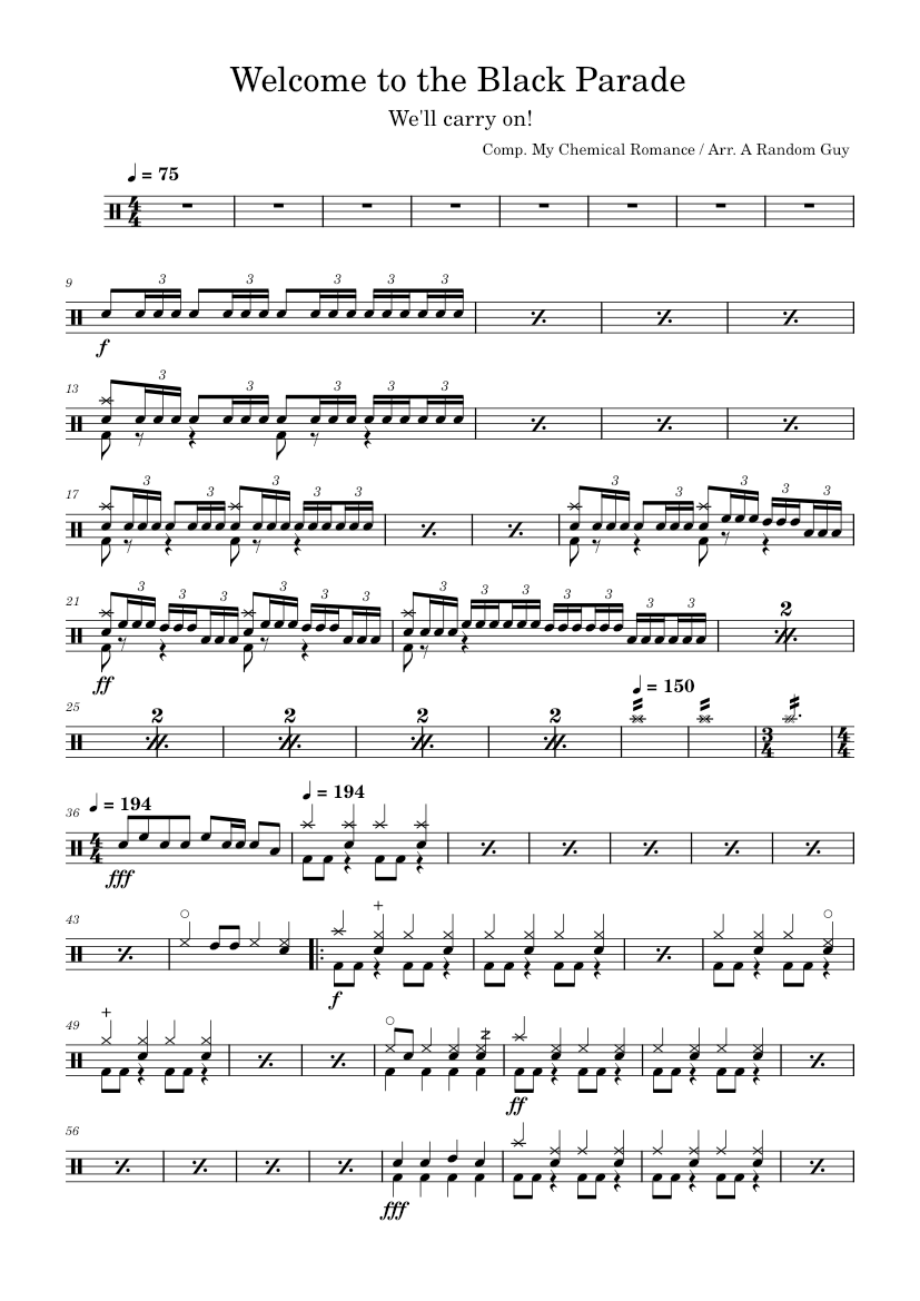 Welcome to the black parade – My Chemical Romance (Drums) Sheet music ...