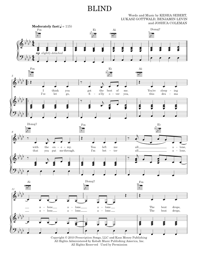 Play Official version of Blind sheet music by 3OH!3, 3OH!3 featuring Ke ...