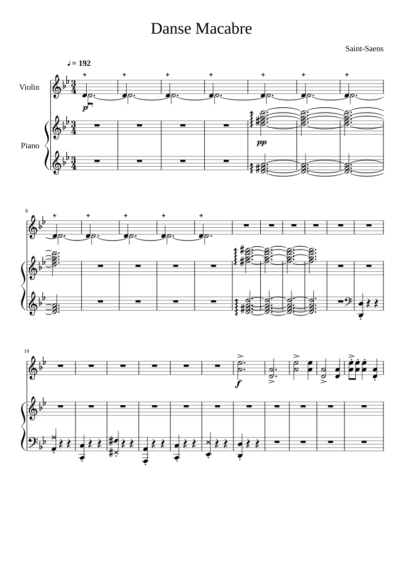 Danse Macabre Sheet Music for Piano, Violin (Solo) | MuseScore.com