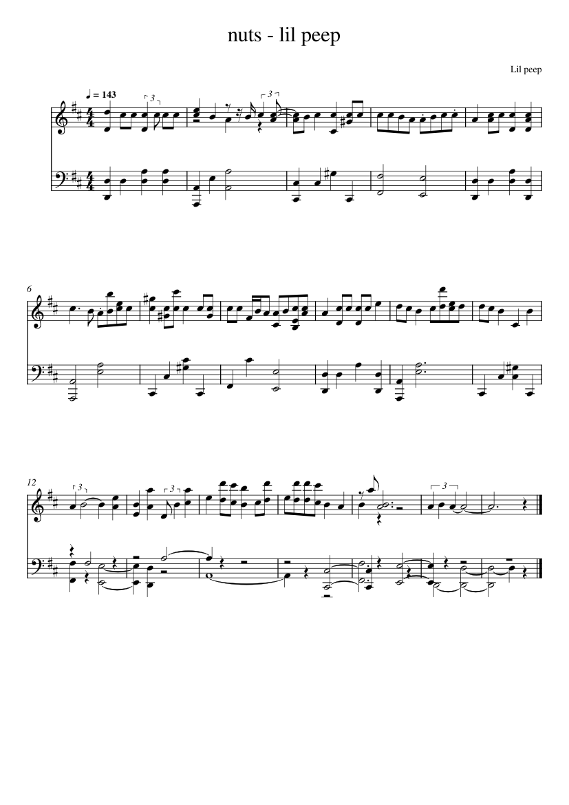 Nuts – Lil Peep Sheet Music for Piano (Piano Duo) | MuseScore.com