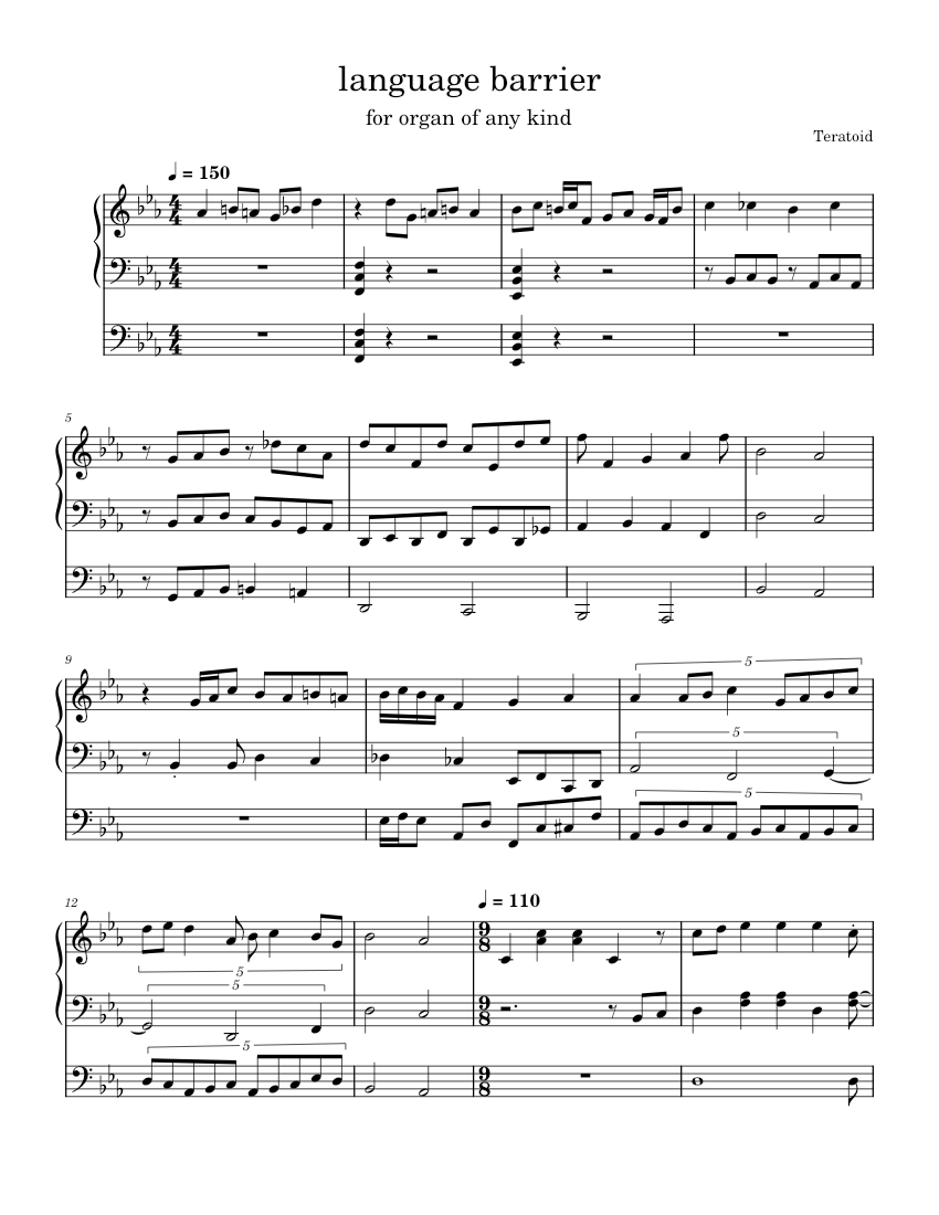language barrier Sheet music for Organ (Solo) | Musescore.com