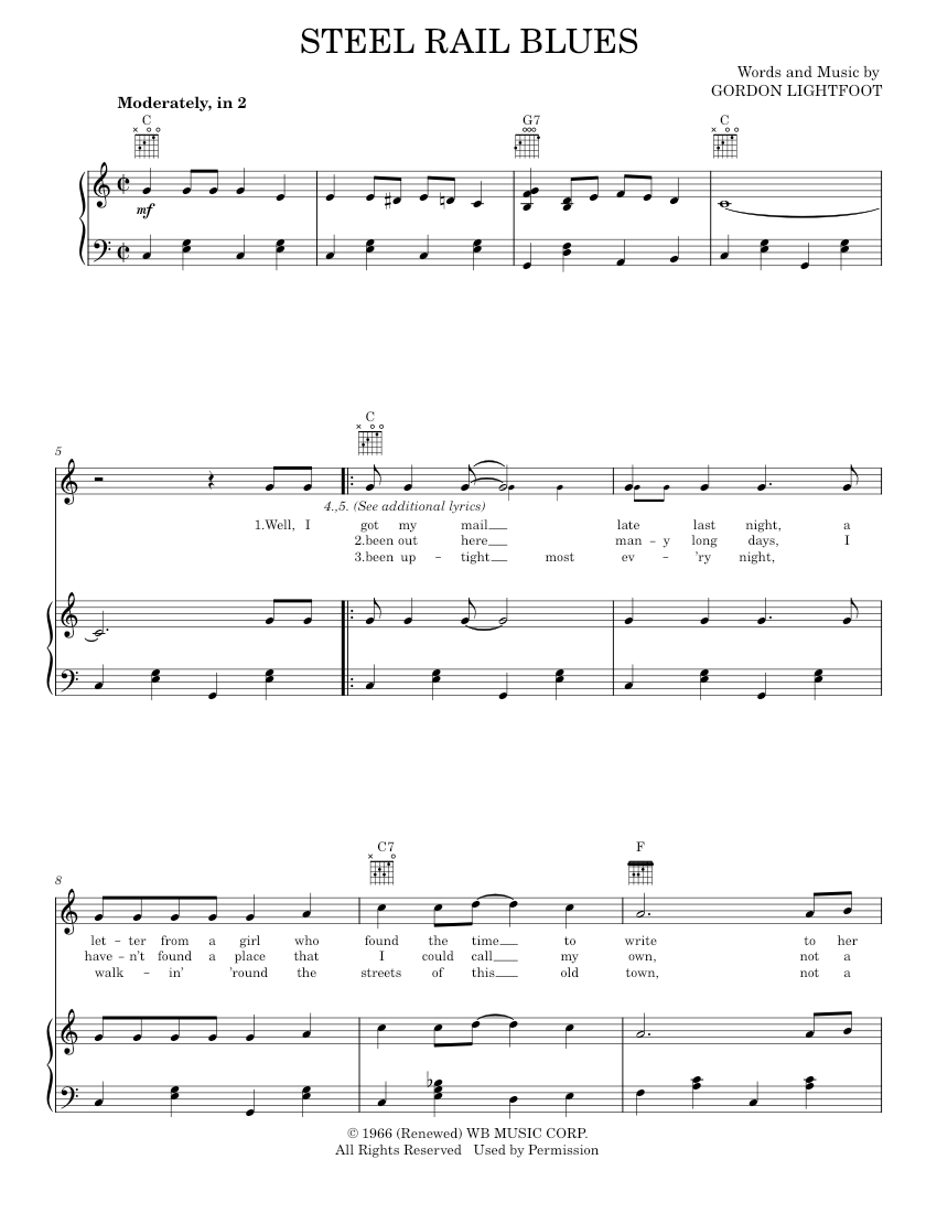 steel rail blues Sheet music for Piano, Vocals: Music Notes