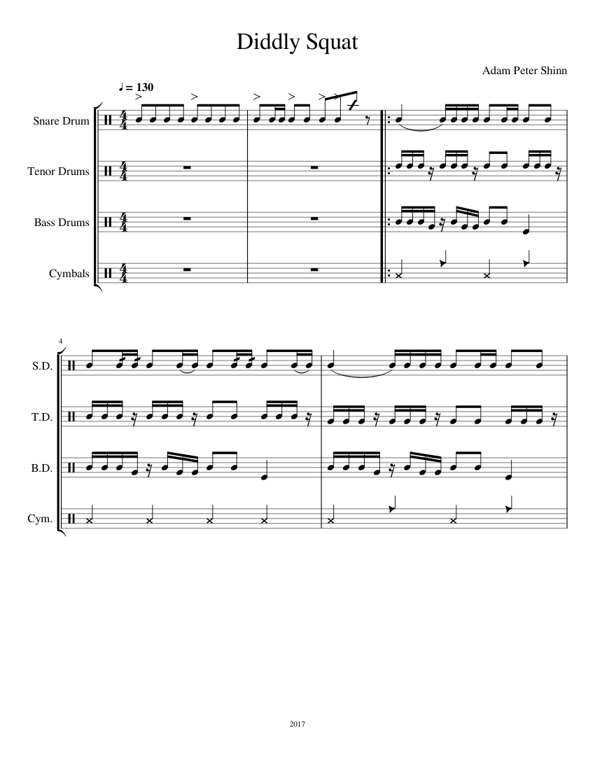 Diddly Squat Sound Sheet music for Snare drum, Crash, Tenor drum, Bass drum (Mixed Quartet ...