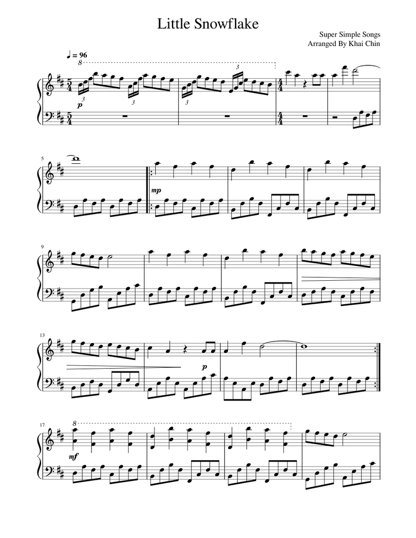 Little Snowflake (Nursery Rhyme) Sheet music for Piano (Solo ...