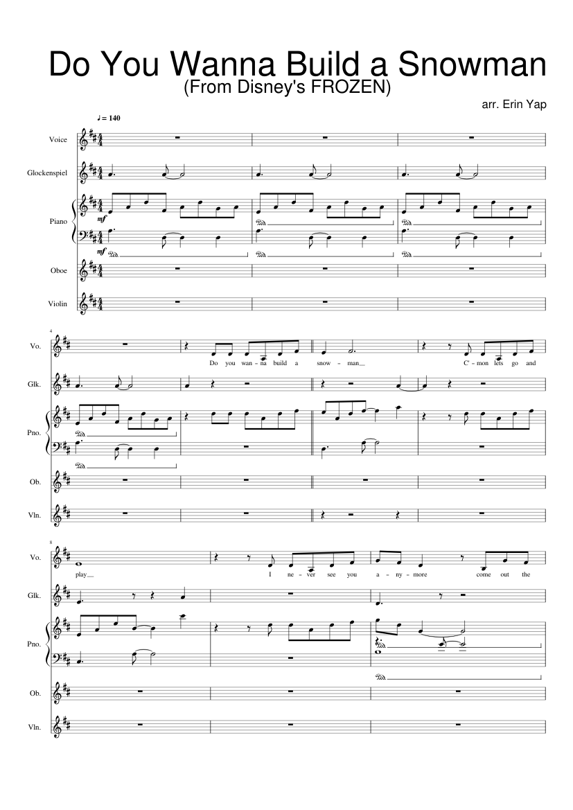 Do You Wanna Build a Snowman Sheet Music with Chords for Piano, Vocals ...