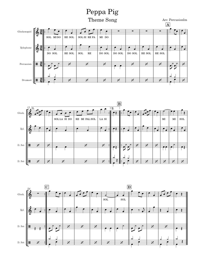 Peppa pig theme – Misc Cartoons PEPPA PIG Sheet music for Glockenspiel ...