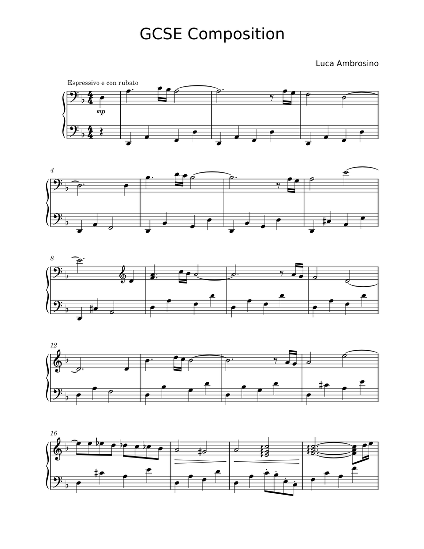 GCSE Composition - Grade 9 Sheet music for Piano (Solo) | Musescore.com