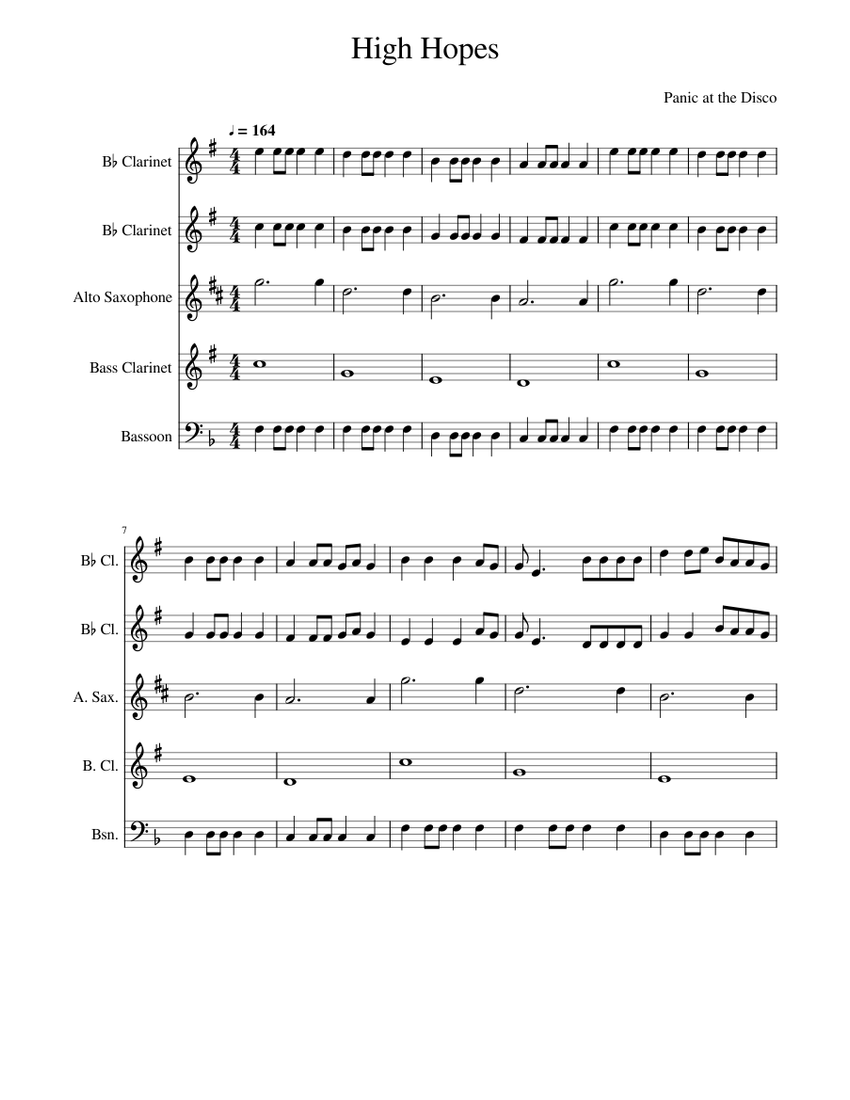 High Hopes score Sheet music for Clarinet in b-flat, Clarinet bass ...