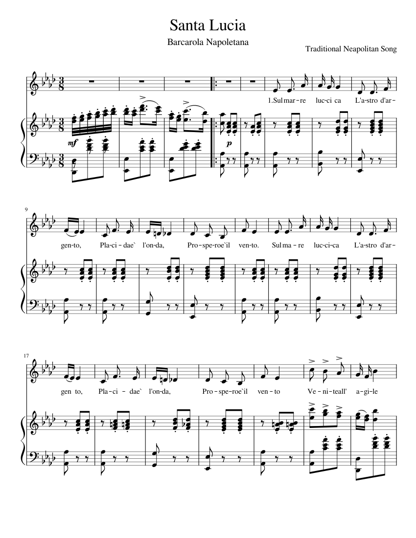 Santa Lucia Sheet music for Piano, Vocals (Piano-Voice) | Musescore.com