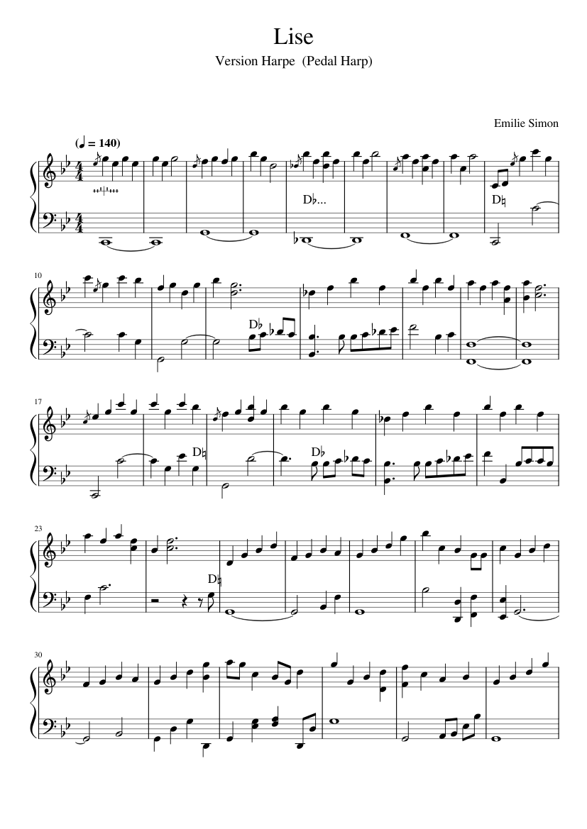 Lise – Émilie Simon - Pedal Harp Sheet music for Harp (Solo ...