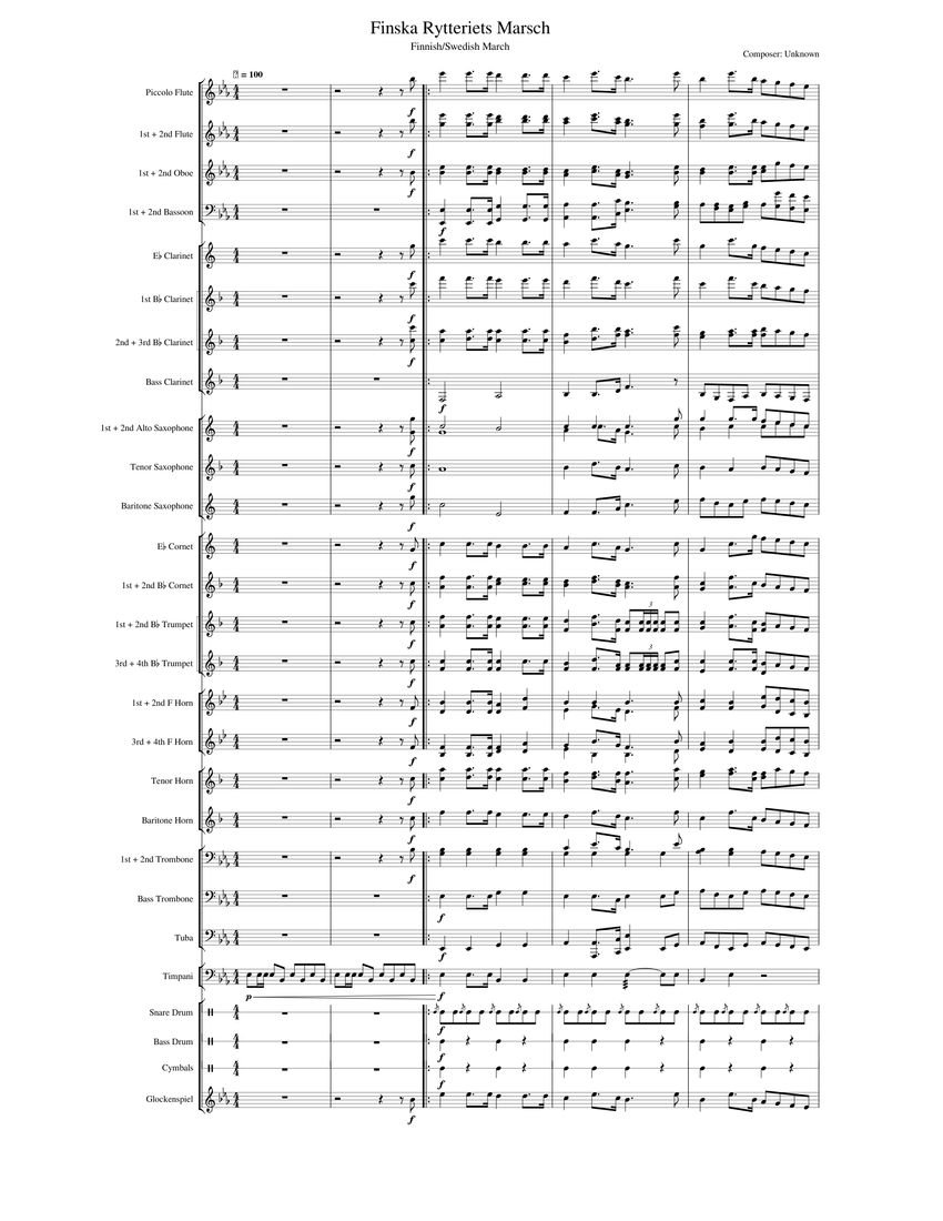 Finska Rytteriets Marsch – Anonymous Sheet music for Trombone, Cornet ...