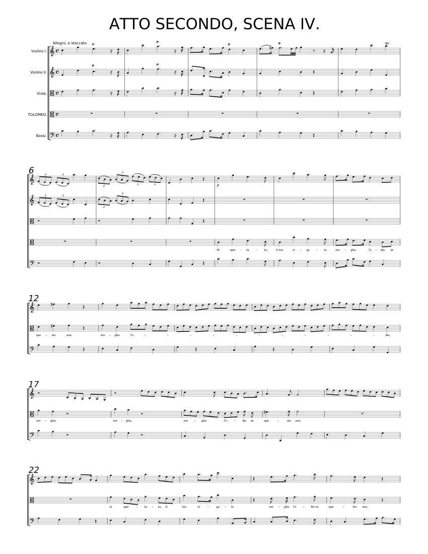 ATTO SECONDO, SCENA IV Sheet music for Vocals, Violin, Viola, Cello (Mixed Quintet) | Musescore.com