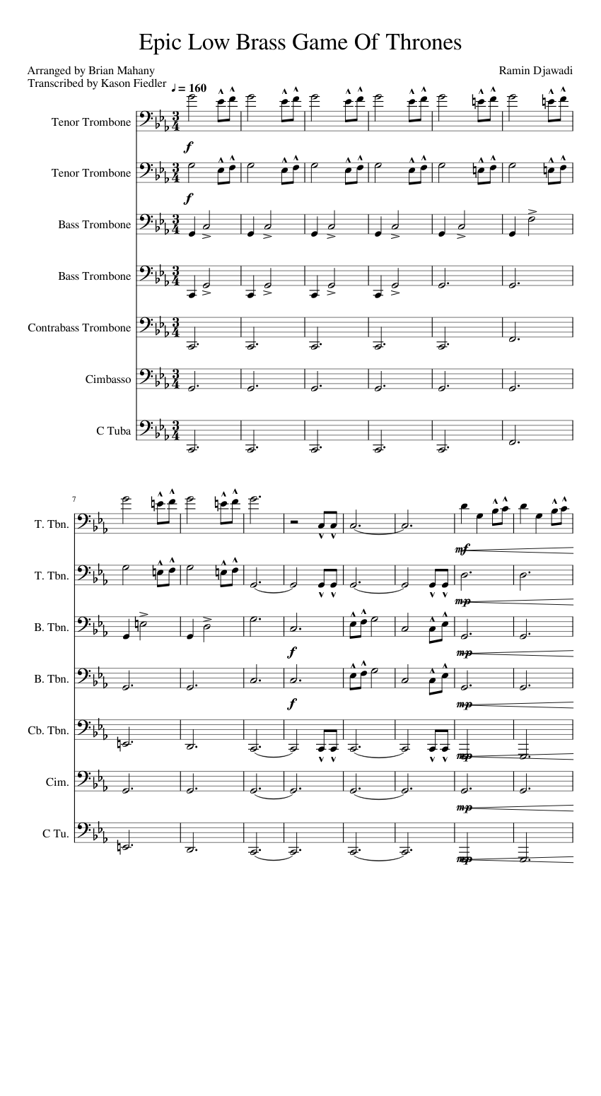 Epic Low Brass Game Of Thrones Sheet Music for Trombone, Tuba, Trombone ...