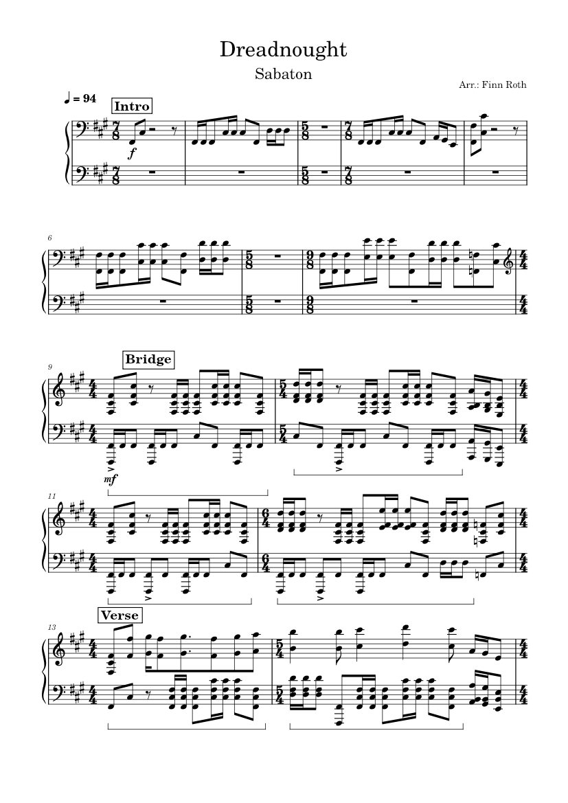 Dreadnought – Sabaton Sheet music for Piano (Solo) | Musescore.com