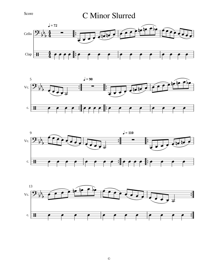 C Minor Slurred Sheet music for Cello, Hand clap (Mixed Duet ...