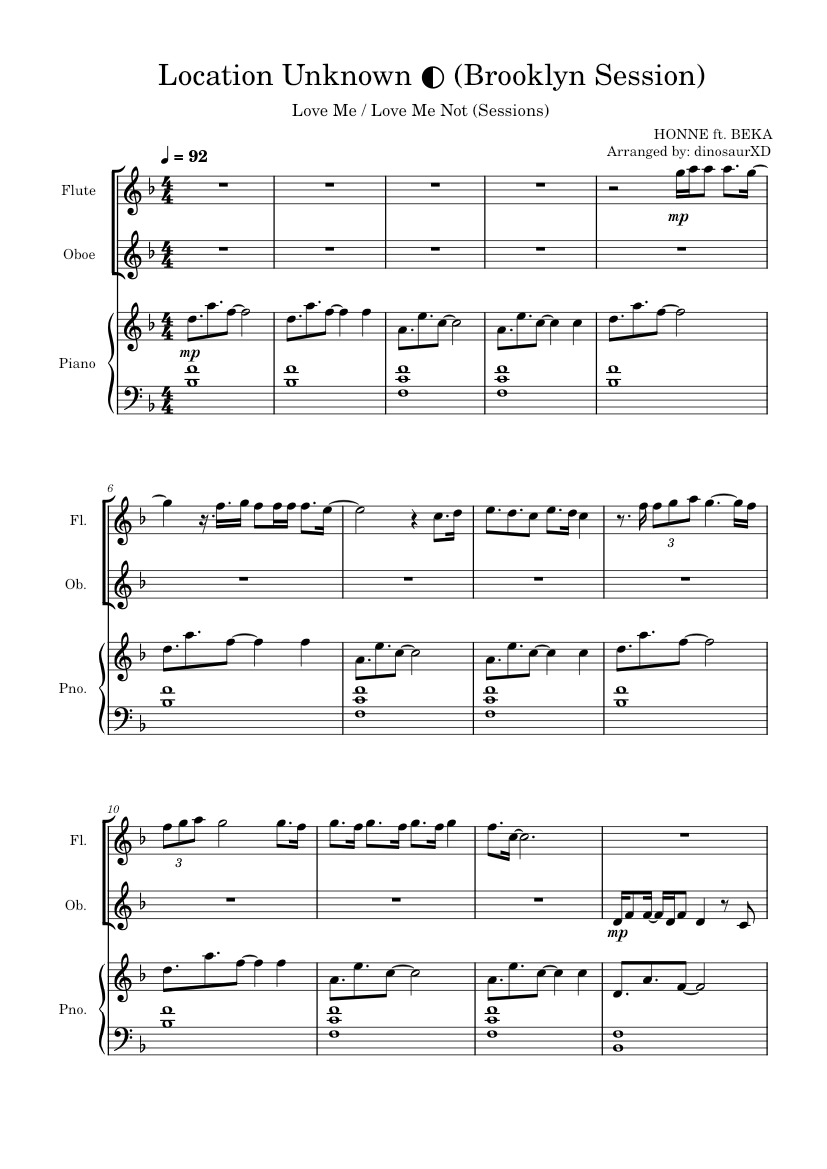 Location Unknown (Brooklyn Session) - HONNE Sheet music for Piano ...