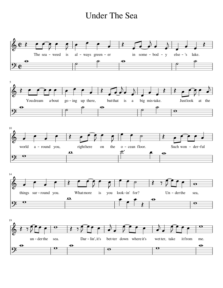 Under The Sea Sheet music for Piano (Solo) Easy | Musescore.com