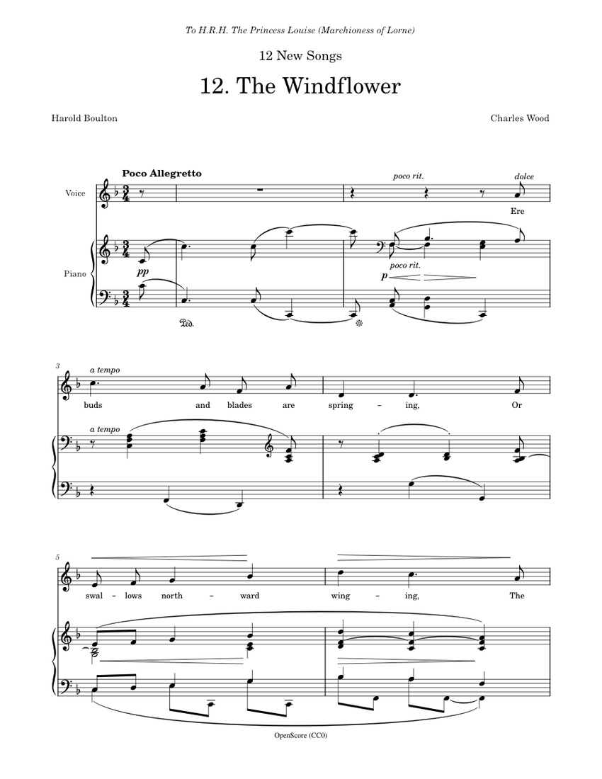 Boulton, Harold - 12 New Songs, No.12 - The Windflower Sheet music for Piano, Vocals (Piano ...