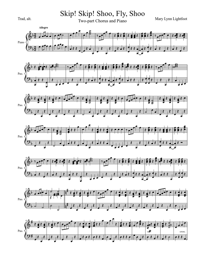 Skip! Skip! Shoo, Fly, Shoo begeleiding Sheet music for Piano (Solo ...