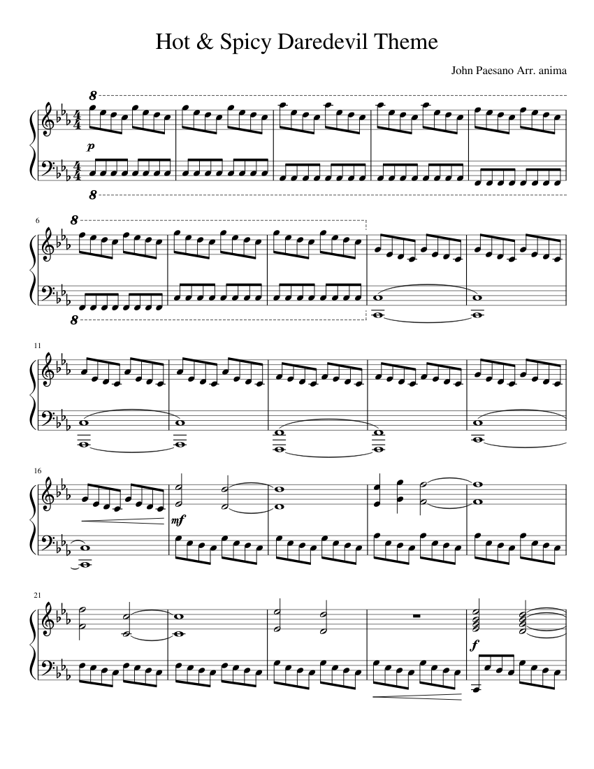 Daredevil Theme Sheet music for Piano (Solo) Easy | Musescore.com