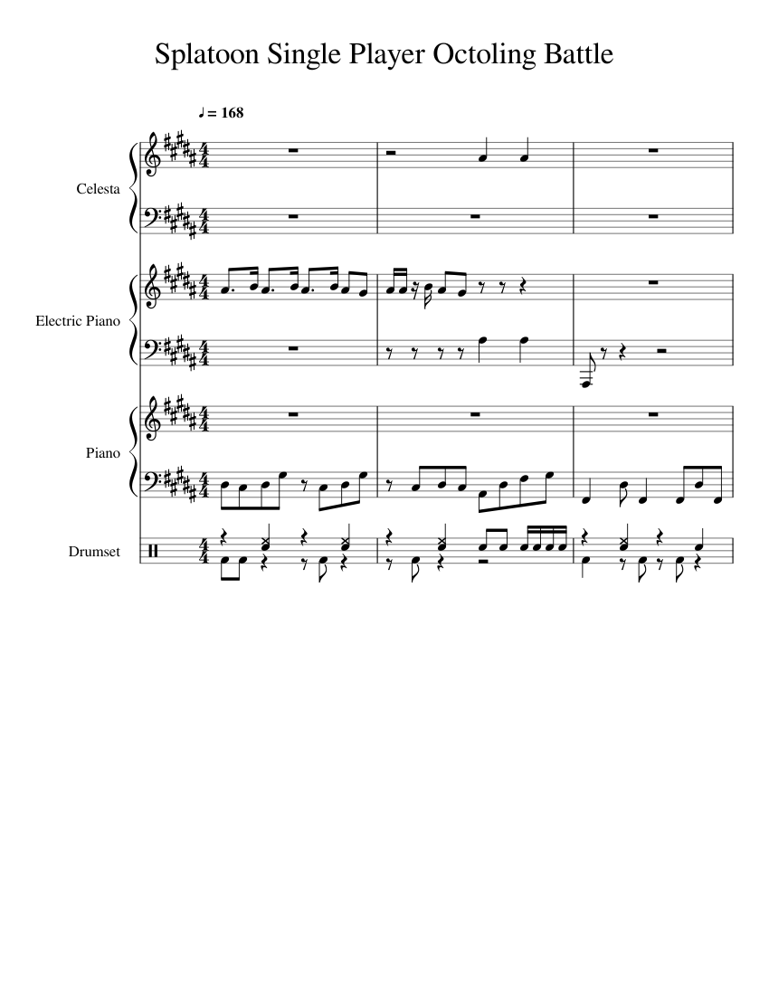 Splatoon Single Player Octoling Battle Sheet music for Piano, Celesta ...