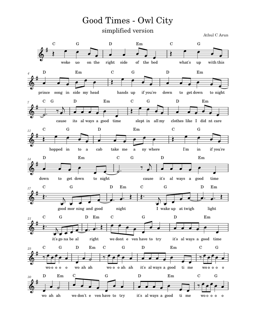 Good Times - Owl City Sheet music for Piano (Solo) | Musescore.com