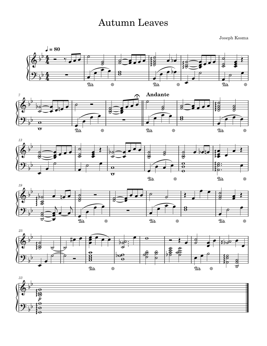 Autumn leaves – Joseph Kosma Sheet music for Piano (Solo) Easy ...