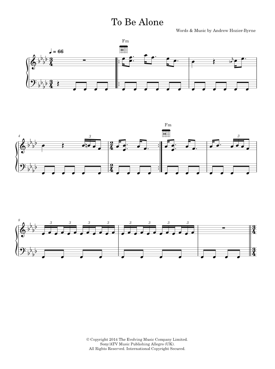 Play Official version of To be alone Sheet Music by Hozier for Piano ...