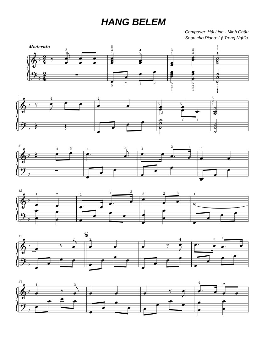 HANG BELEM Sheet Music for Piano (Solo) Easy | MuseScore.com