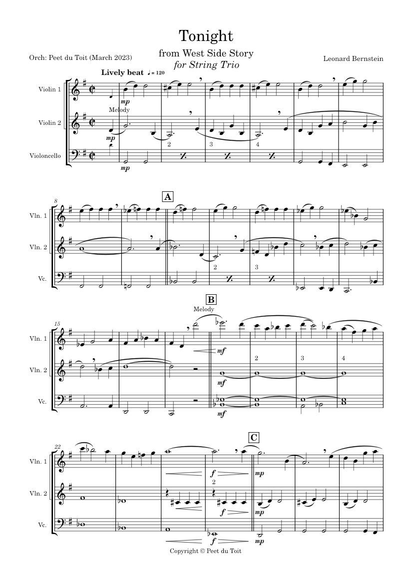 Tonight from West Side Story – Leonard Bernstein and Stephen Sondheim Sheet music for Violin ...