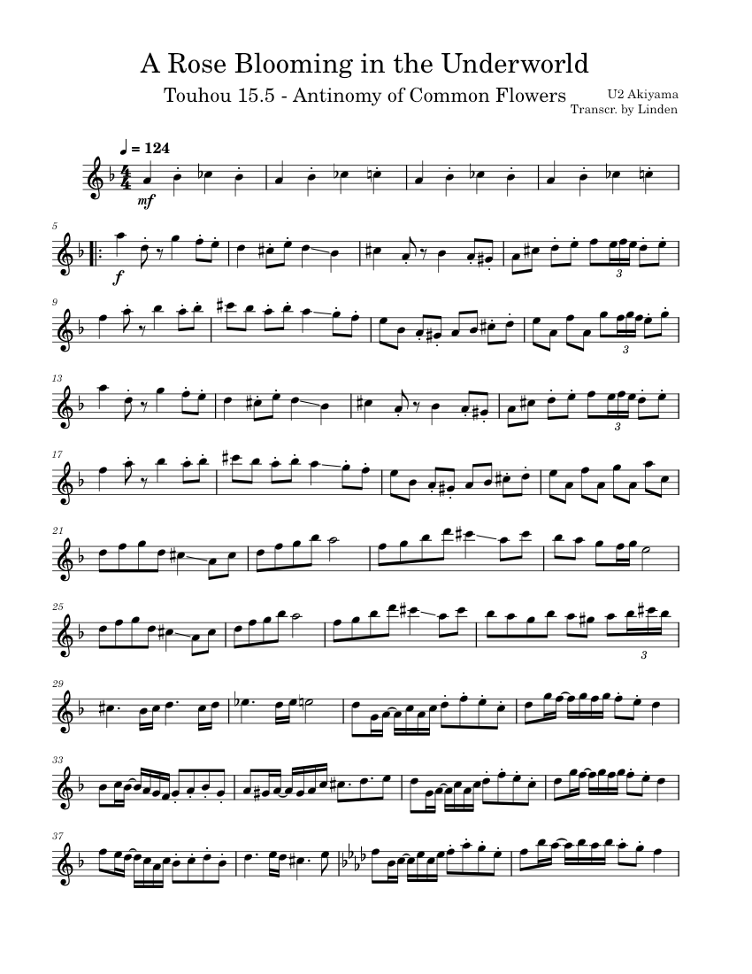 Touhou 15.5 AoCF - A Rose Blooming in the Underworld (Violin) Sheet music for Violin (Solo ...