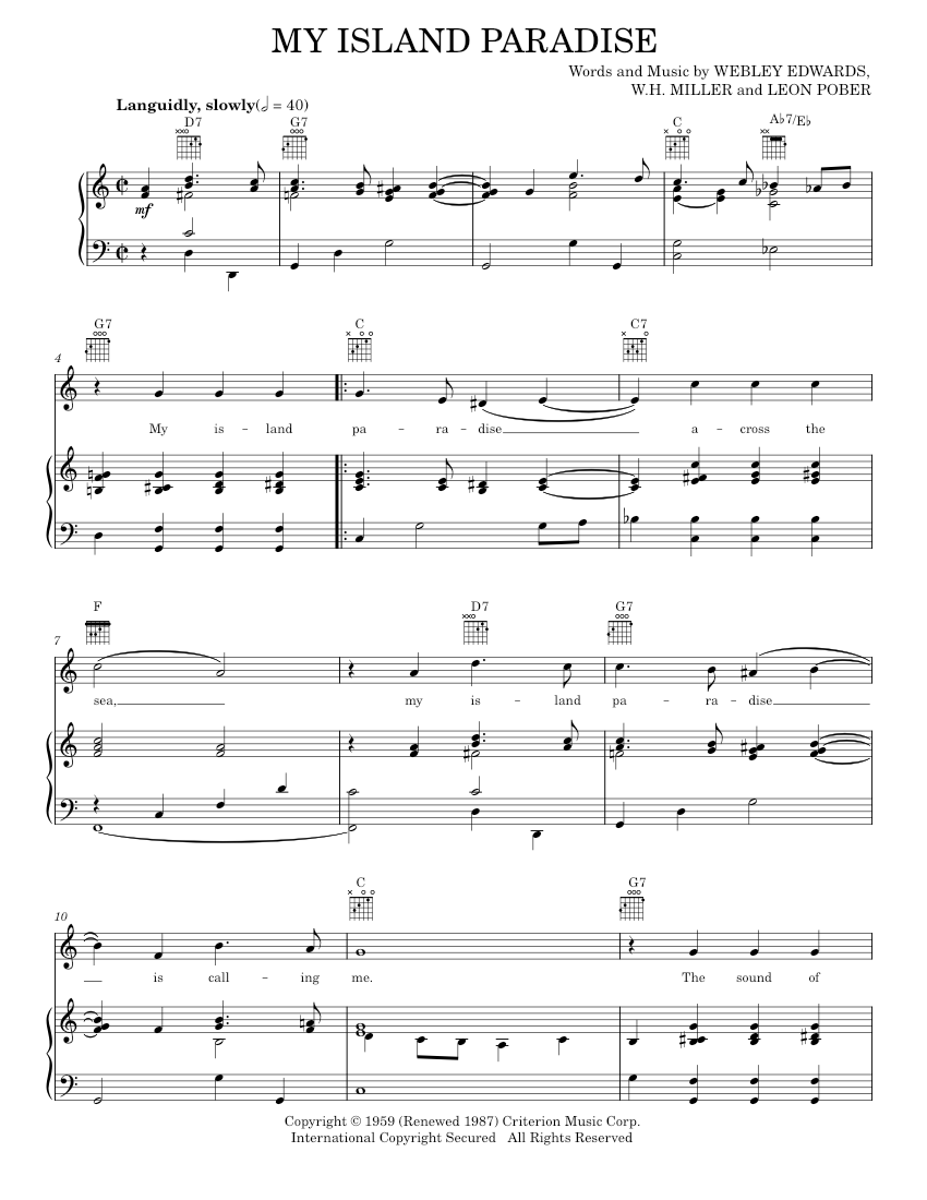 Play Official version of My Island Paradise sheet music by Leon Pober ...