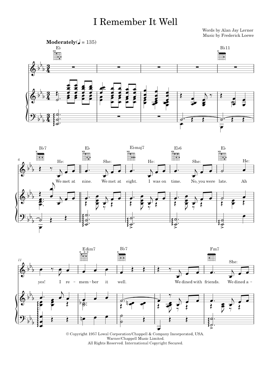 Play Official version of I Remember It Well sheet music by Maurice ...