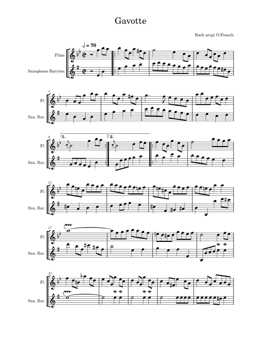 gavotte Sheet music for Flute, Saxophone baritone (Woodwind Duet ...