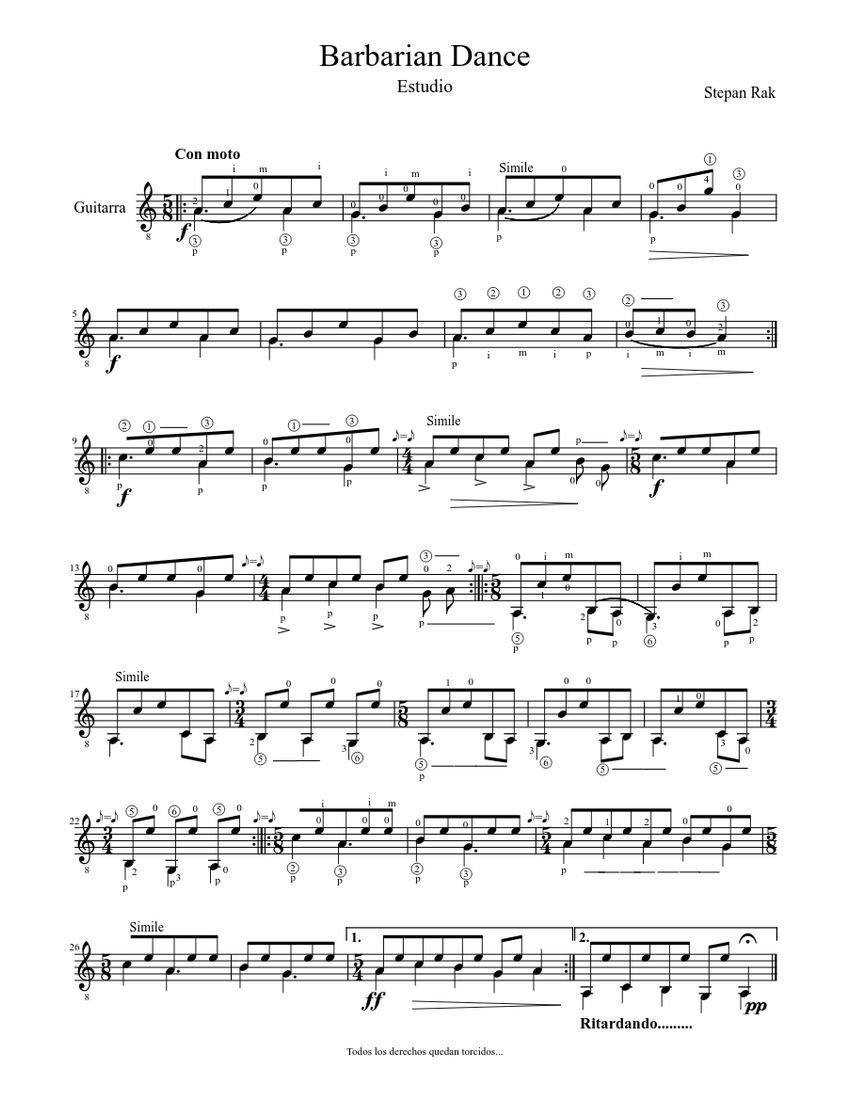 Barbarian Dance Sheet music for Guitar (Solo) | Musescore.com