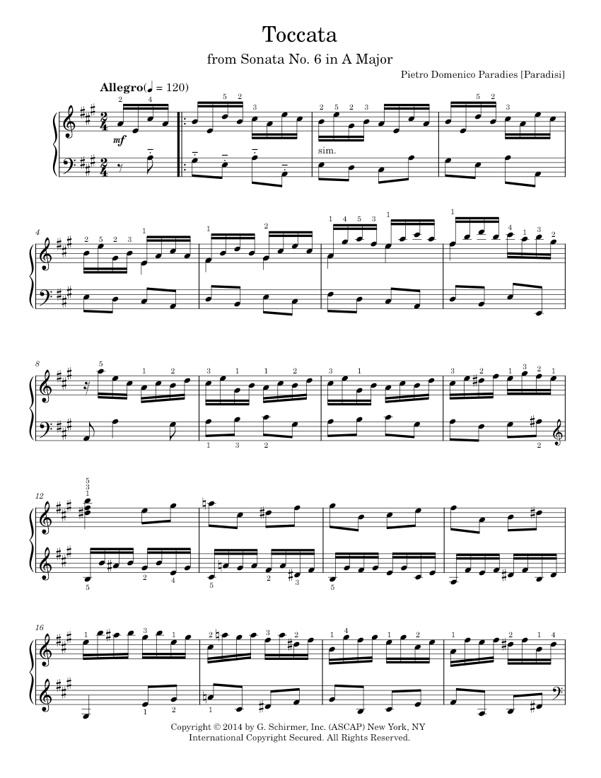 toccata Sheet music for Piano by Pietro Domenico Paradisi Official | MuseScore.com